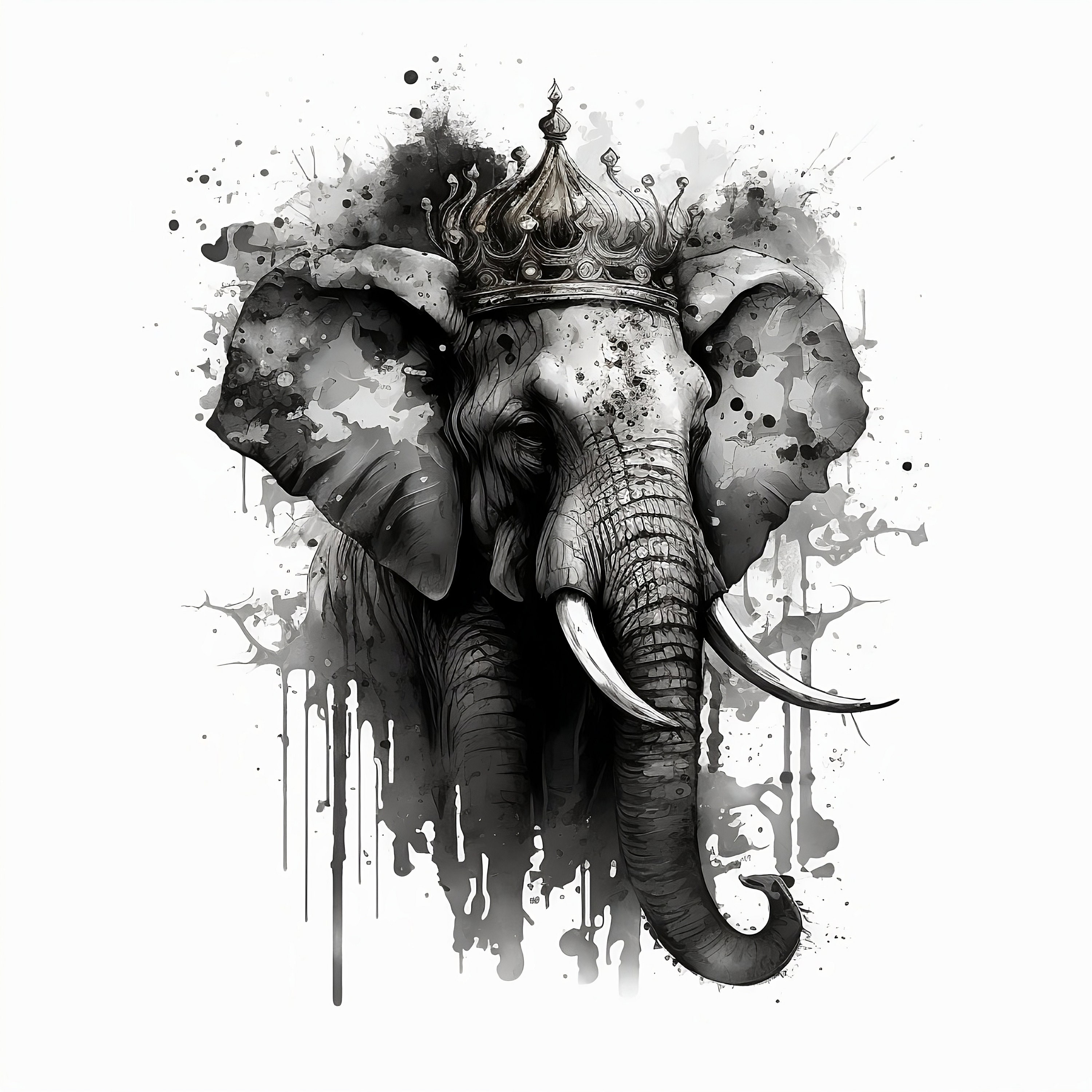 Elephant King Tattoo Design White Background PNG File Download High ...