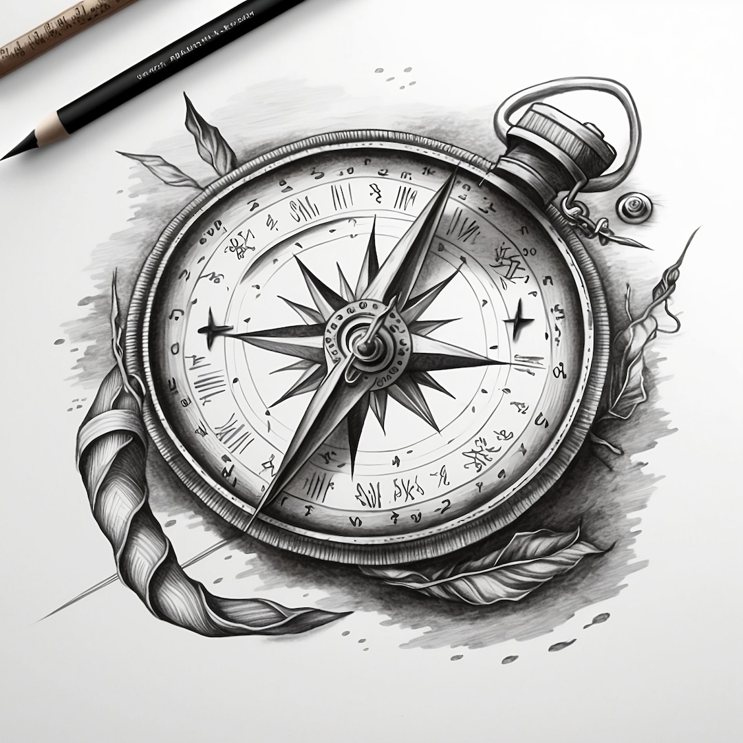 Compass Tattoo Design White Background PNG File Download High ...