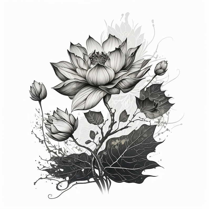 Lotus Flower Tattoo Design White Background PNG File Download High ...