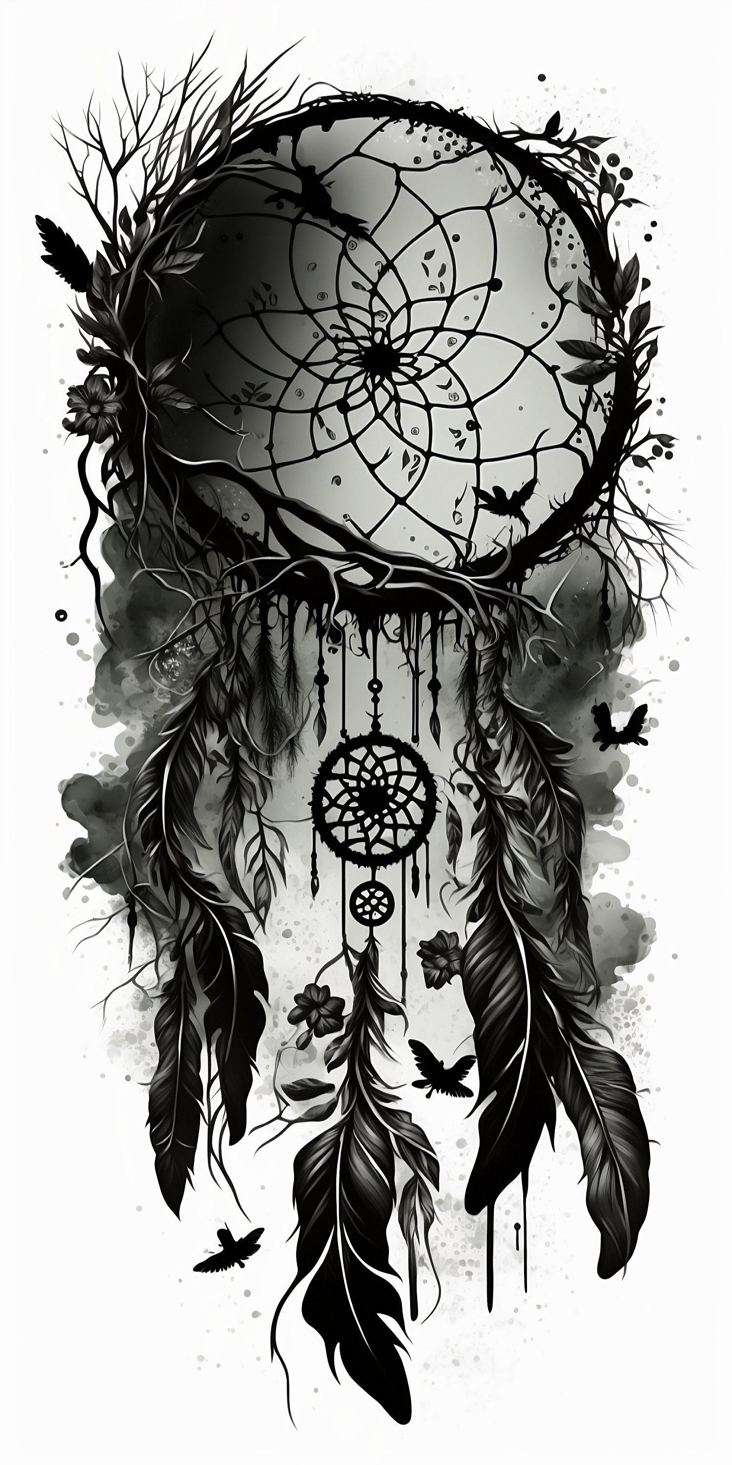 Dreamcatcher Tattoo Design White Background PNG File Download High ...