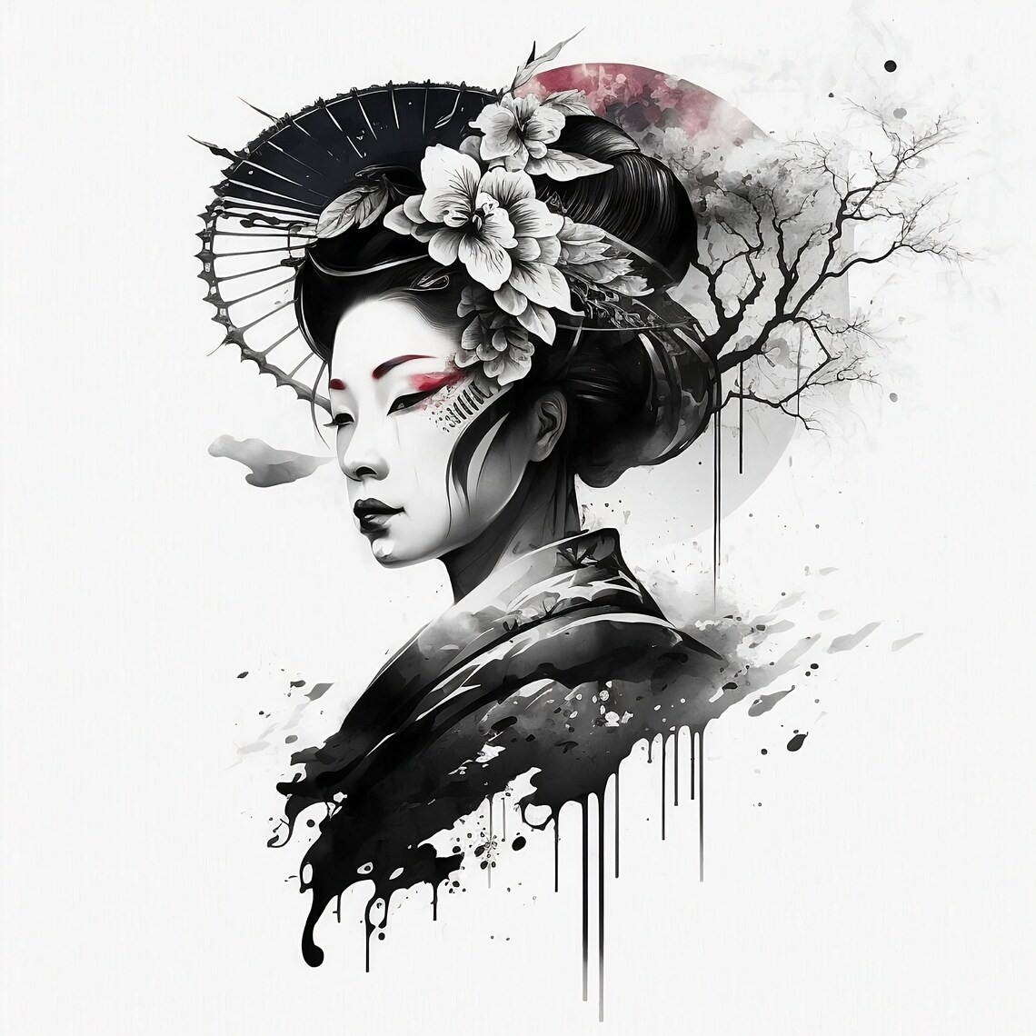 Geisha Tattoo Design White Background PNG File Download - Etsy