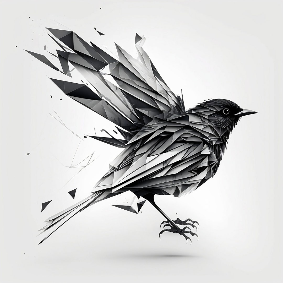 Geometric Bird Tattoo Design White Background PNG File Download High ...