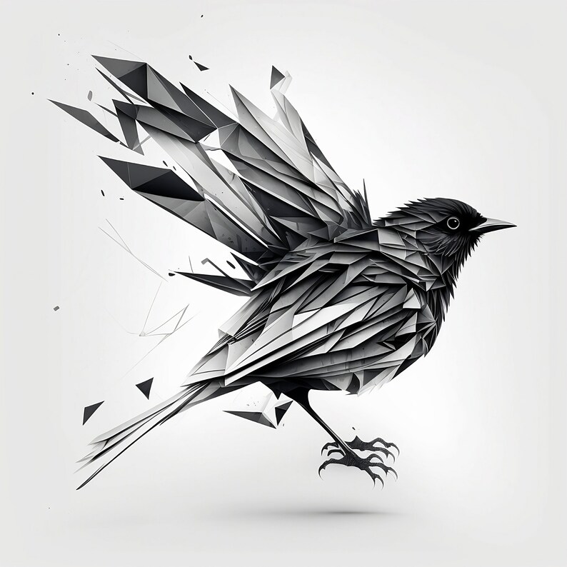 Geometric Bird Tattoo Design White Background PNG File Download High ...