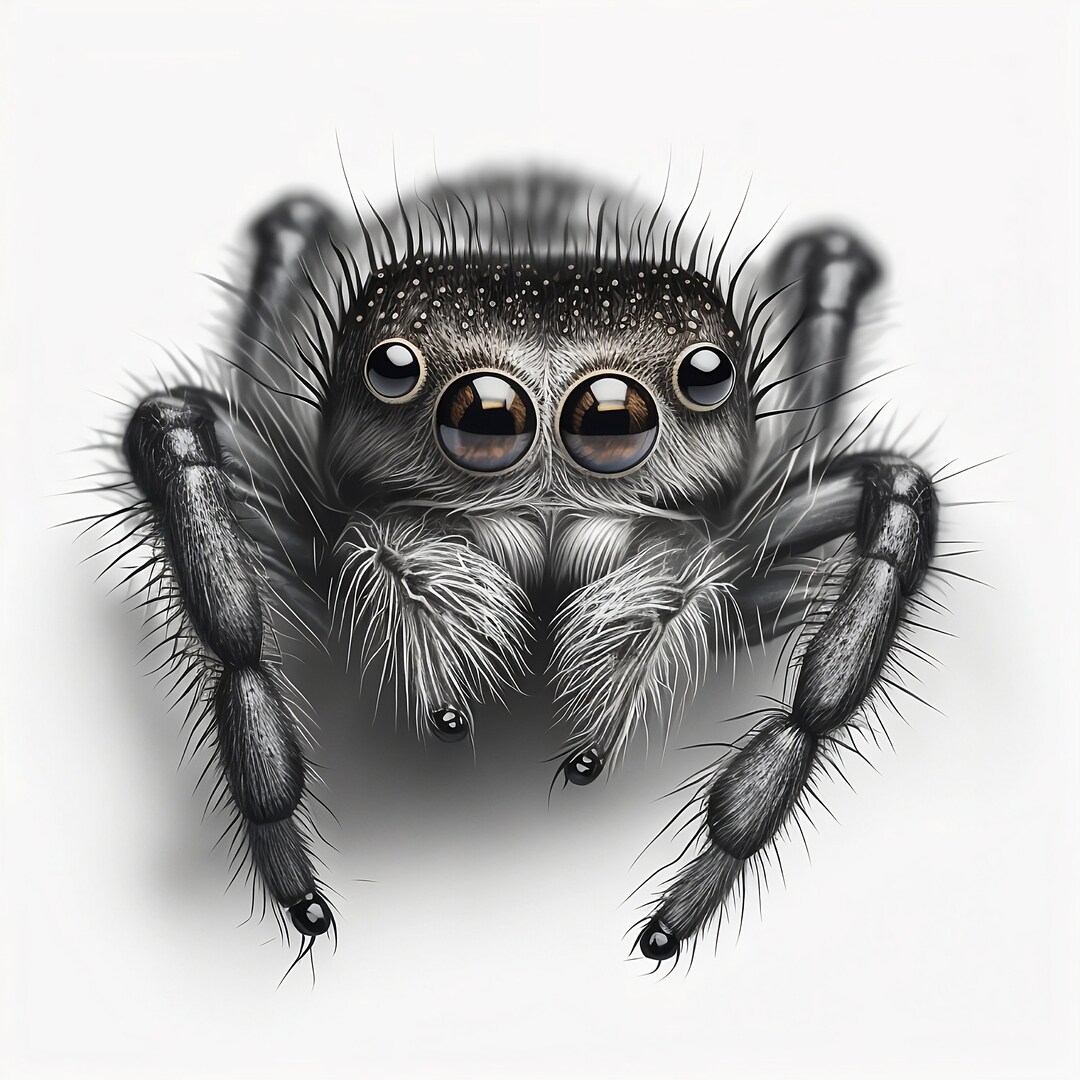 Cute Jumping Spider Tattoo Design White Background PNG File Download ...