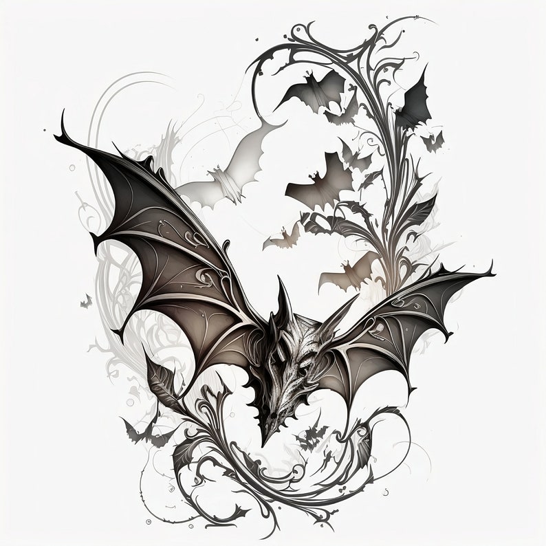 Bat Tattoo Design White Background PNG File Download High Resolution - Etsy