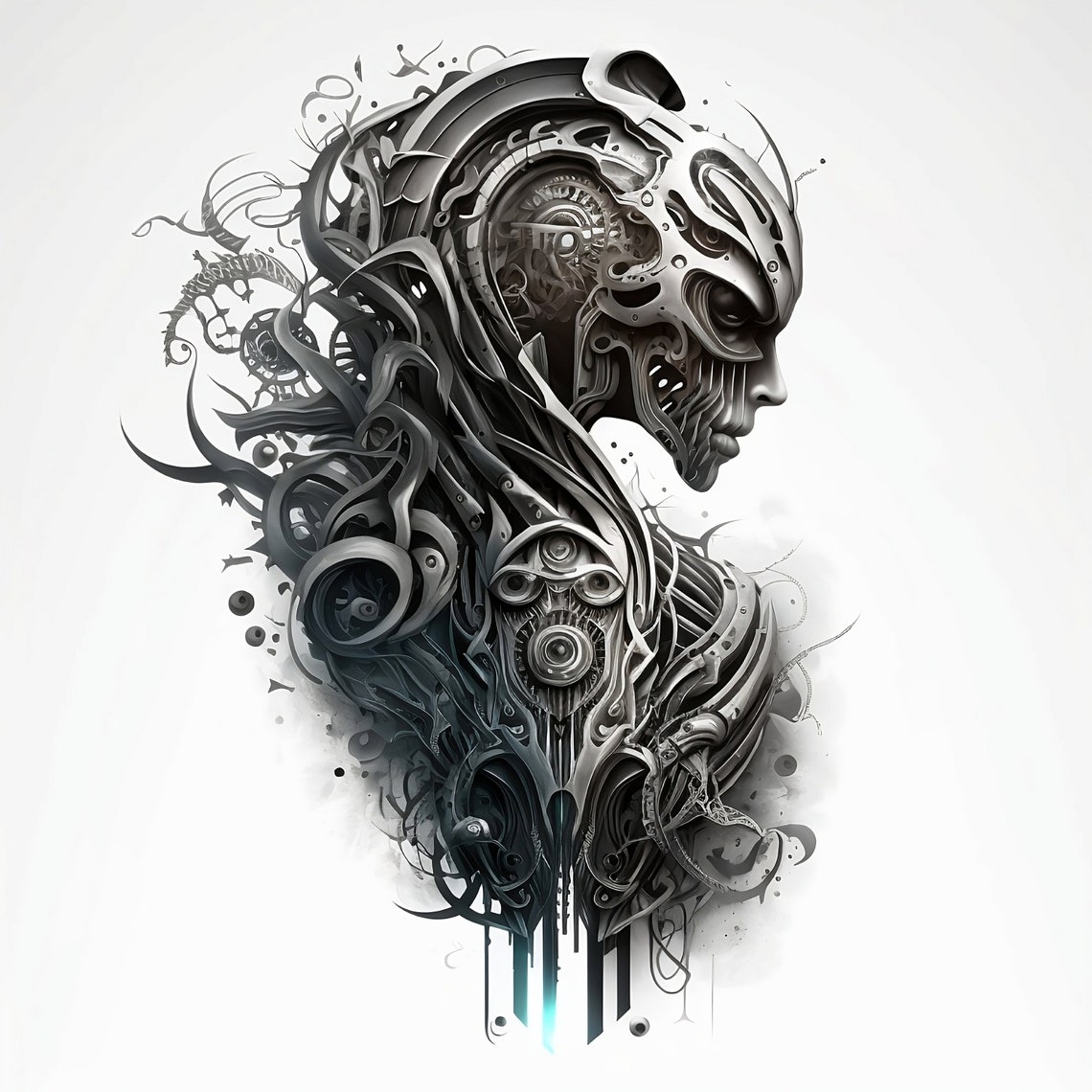 Biomechanical Tattoo Design White Background PNG File Download High ...