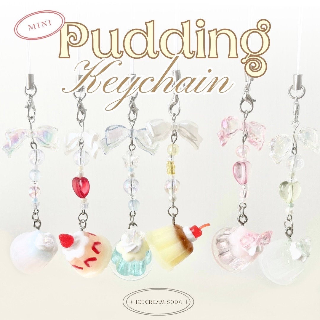Cute Mini Resin Pudding Keychain (jelly, Bag Charm, Keyring, Birthday ...