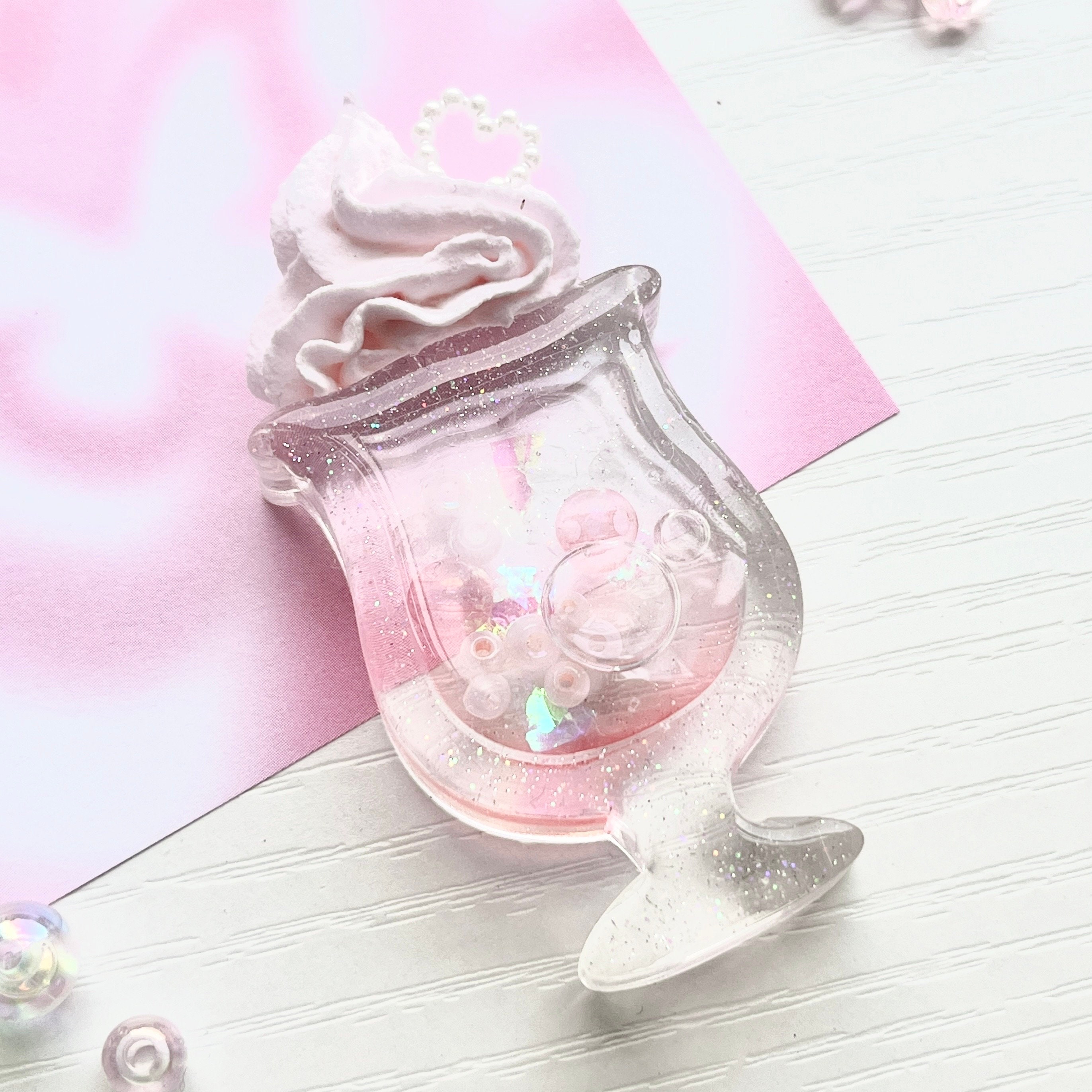 Pink Ice Cream Soda Resin Shaker (kawaii Keyring, Custom, Bag Charm ...