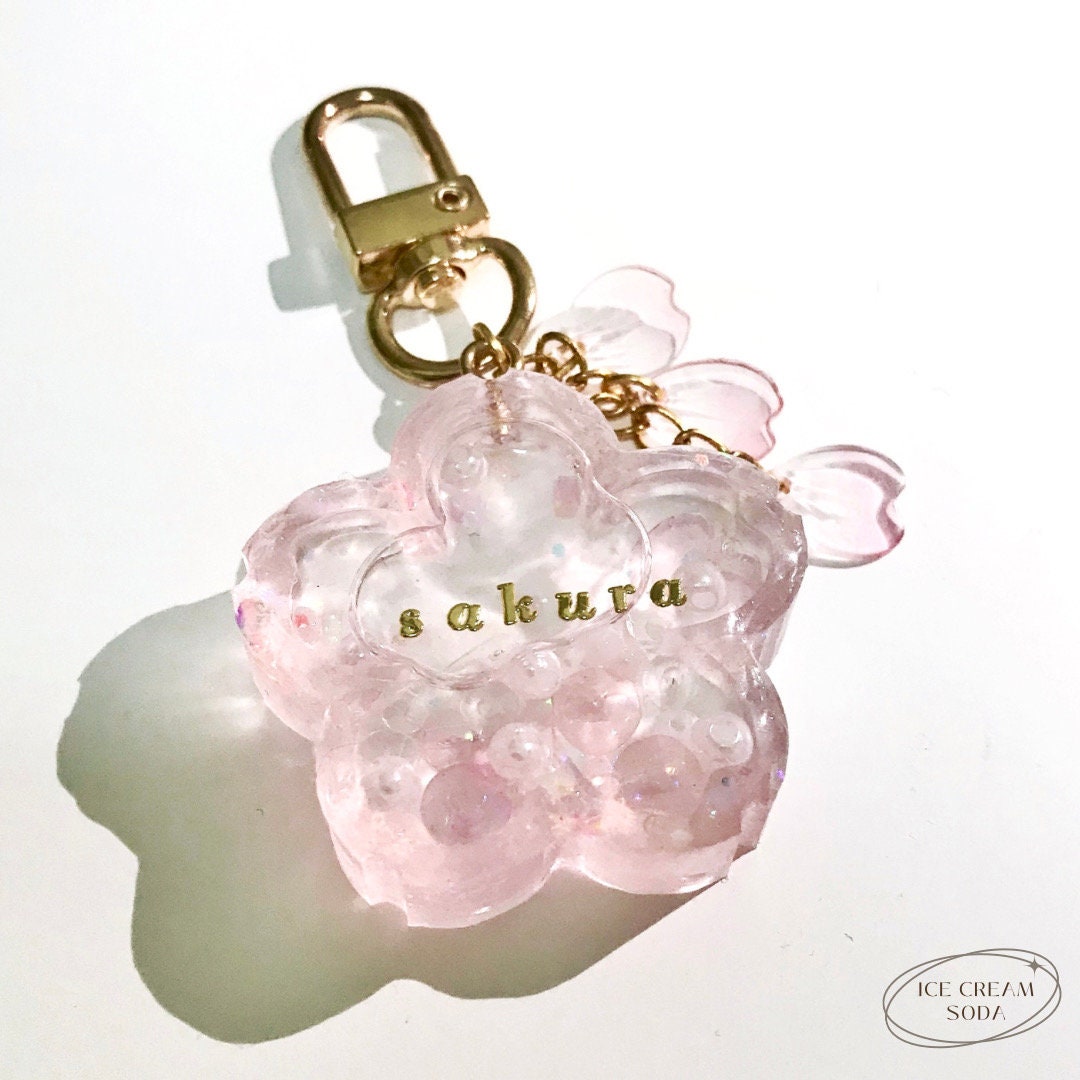 Pink Kawaii Sakura Resin Shaker (kawaii Keyring, Custom Shaker, Wet ...