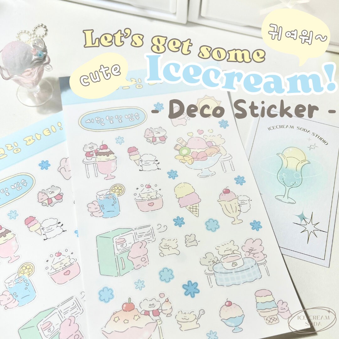 Korean Deco Sticker Sheet ( Cute Kawaii Sticker Pack, Rabbit Bunny ...