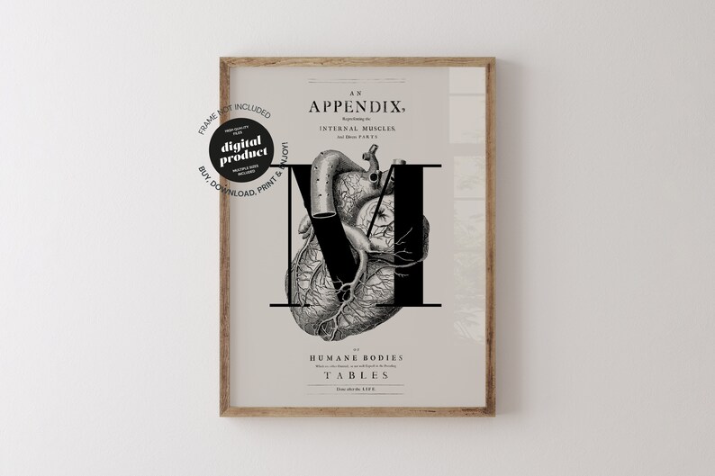 Letter M Heart Anatomy Poster | Initial Monogram Print (digital ...