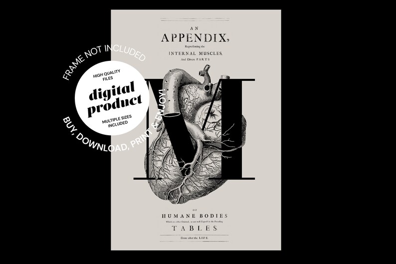 Letter M Heart Anatomy Poster | Initial Monogram Print (digital ...
