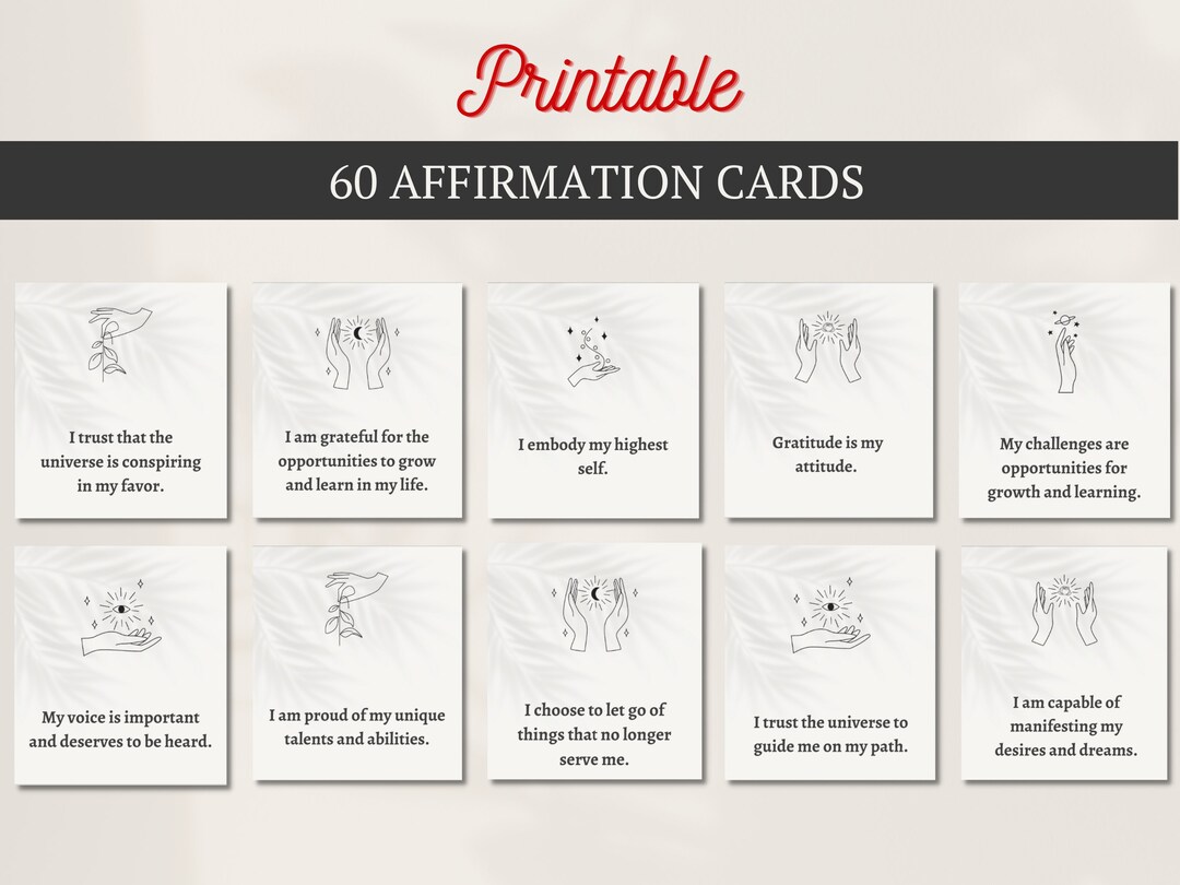 60 Positive Affirmation Cards, Positive Affirmations, Printable Cards ...