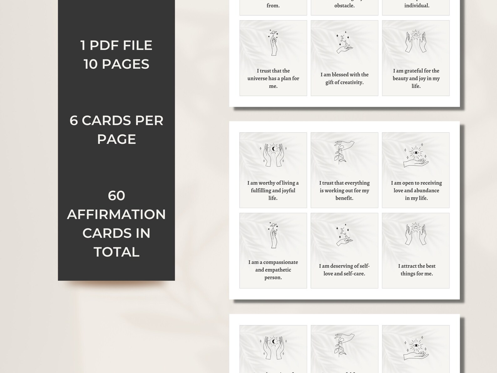 60 Positive Affirmation Cards, Positive Affirmations, Printable Cards ...