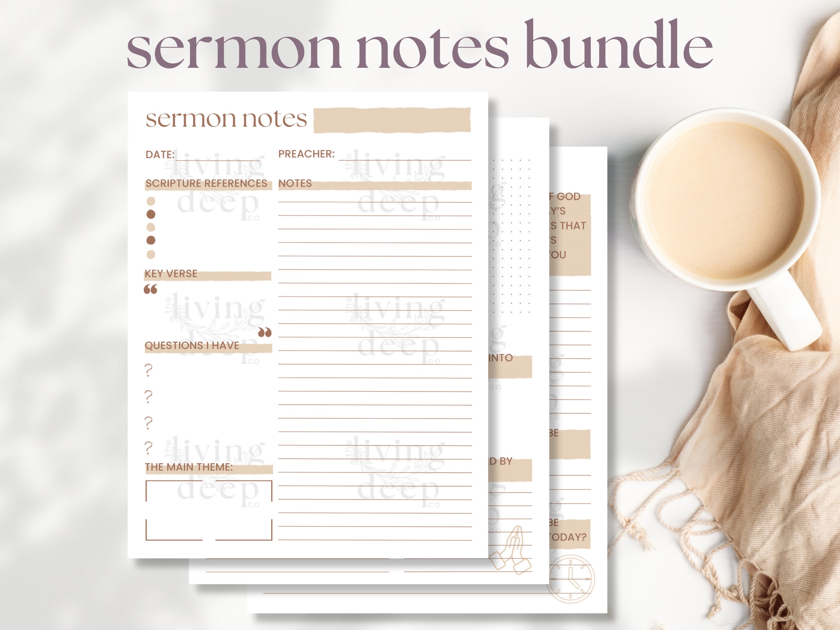 Bible Study Template Digital Sermon Notes Bundle Bible Study Guide ...