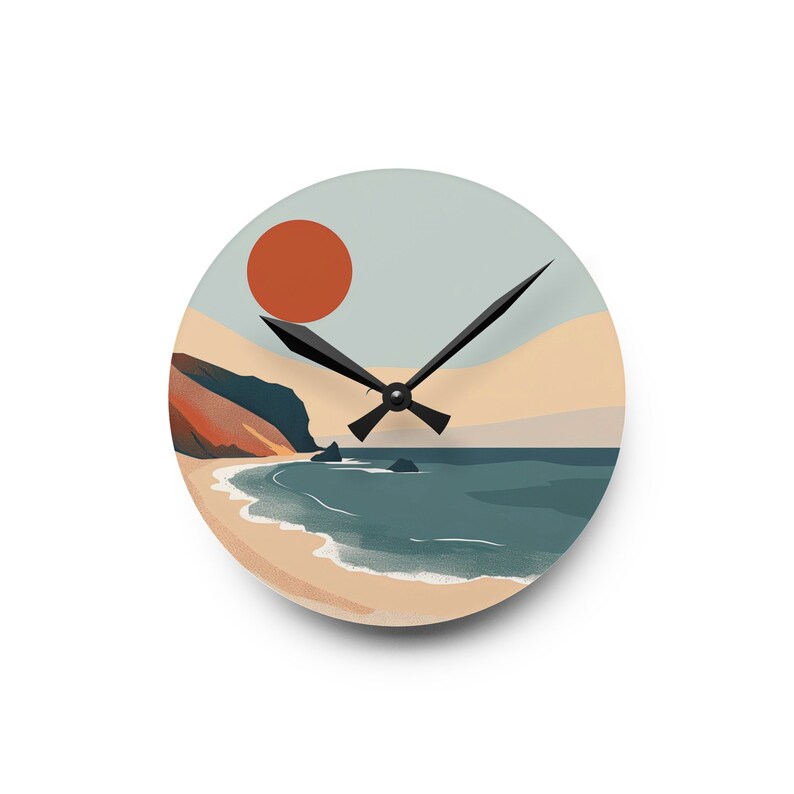 Beach Vibes, Boho Style Beach Landscape, Acrylic Wall Clock, Analog ...