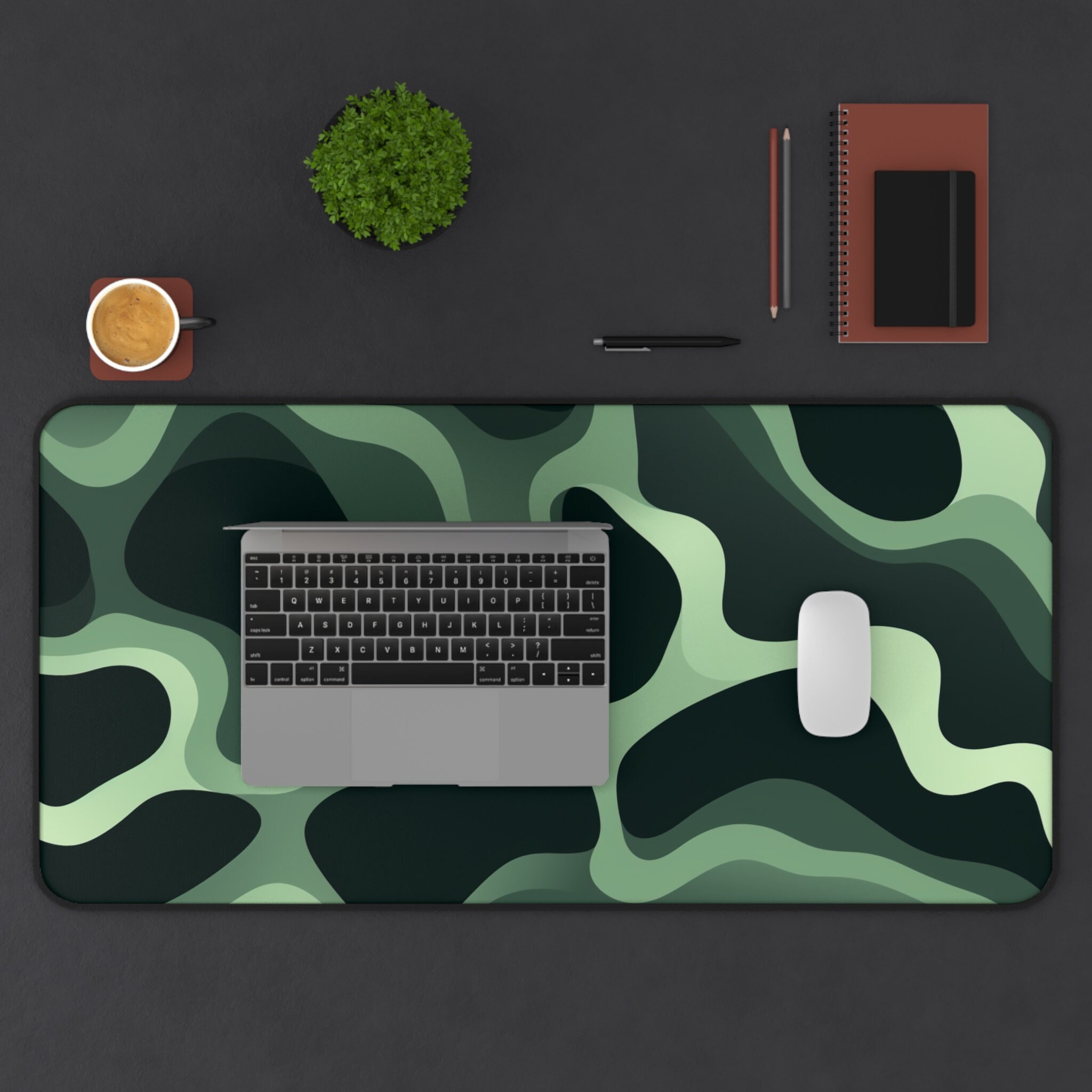 XL Desk Mat, Abstract Green and Grey Topographical Art, Mouse Pad - Etsy