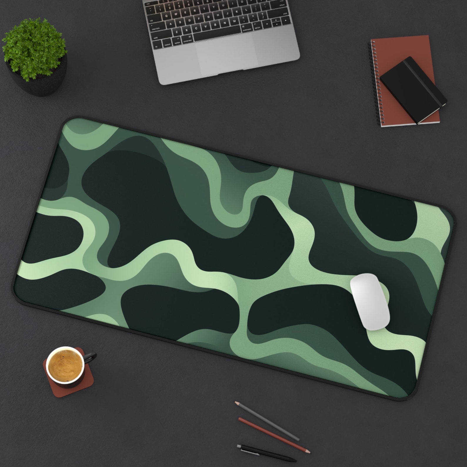 XL Desk Mat, Abstract Green and Grey Topographical Art, Mouse Pad - Etsy