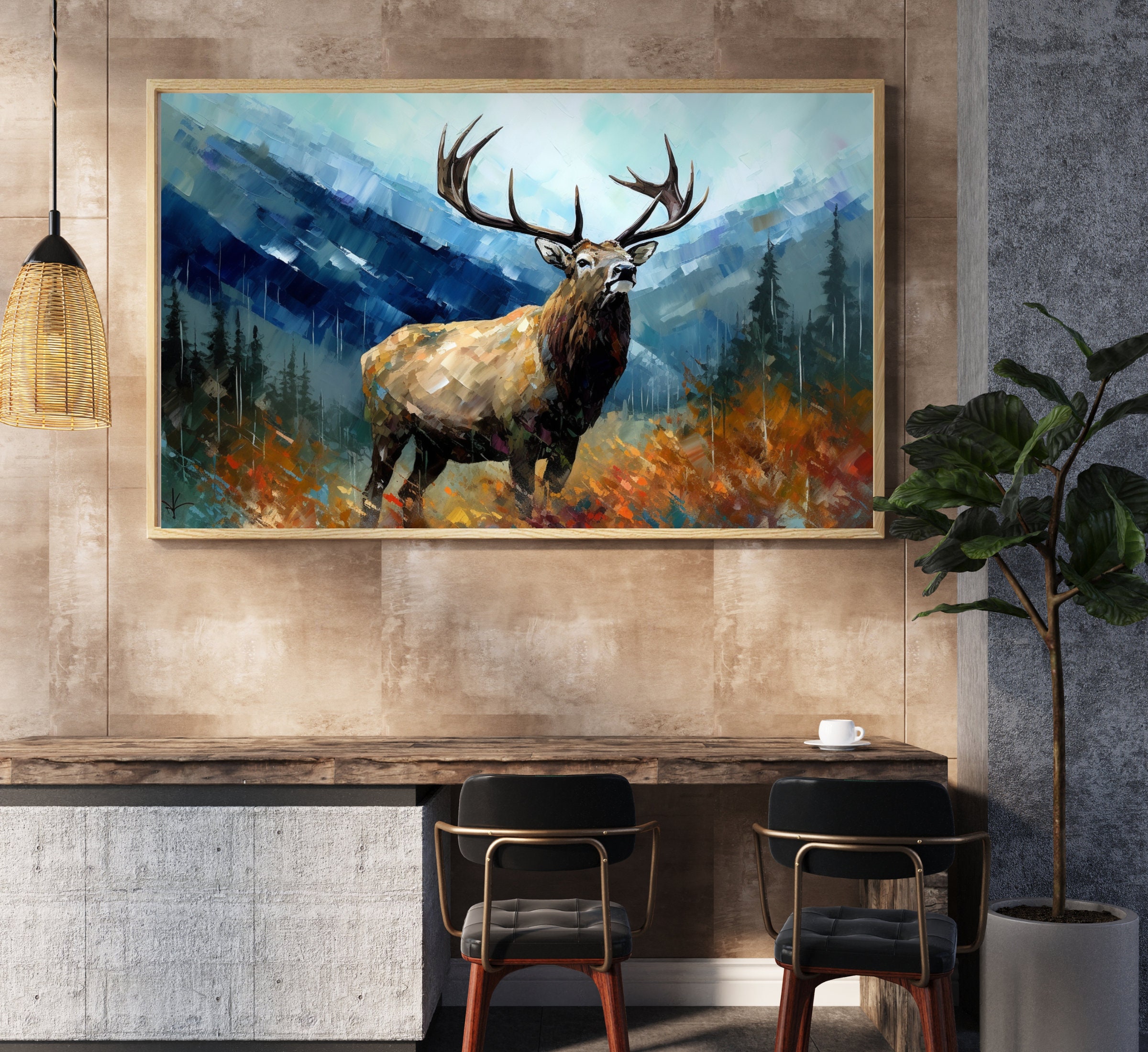 Impressionist Style Bull Elk Mountain Landscape Art Print - Etsy