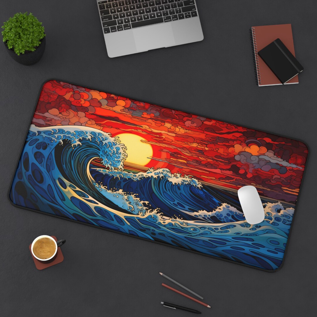 XL Desk Mat, Hokusai Style Ocean Wave Landscape - Etsy