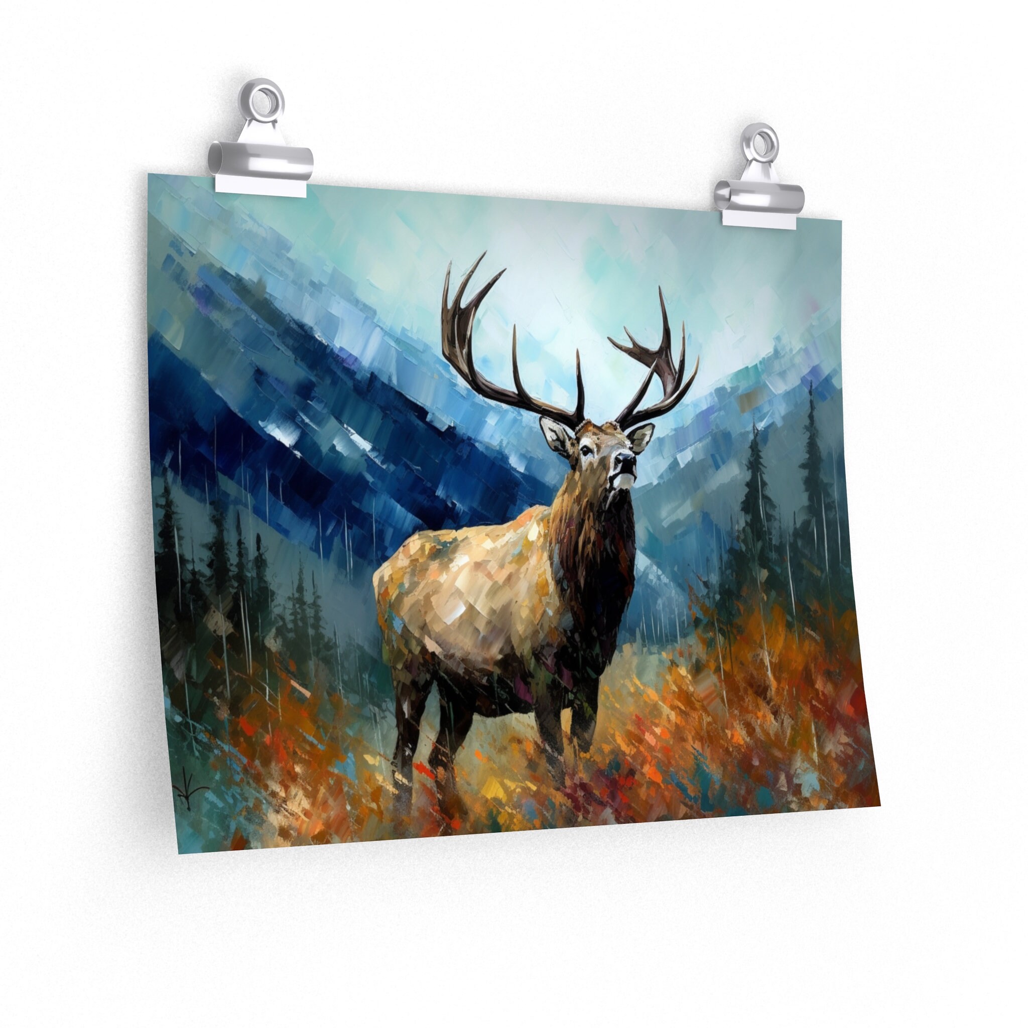 Impressionist Style Bull Elk Mountain Landscape Art Print - Etsy