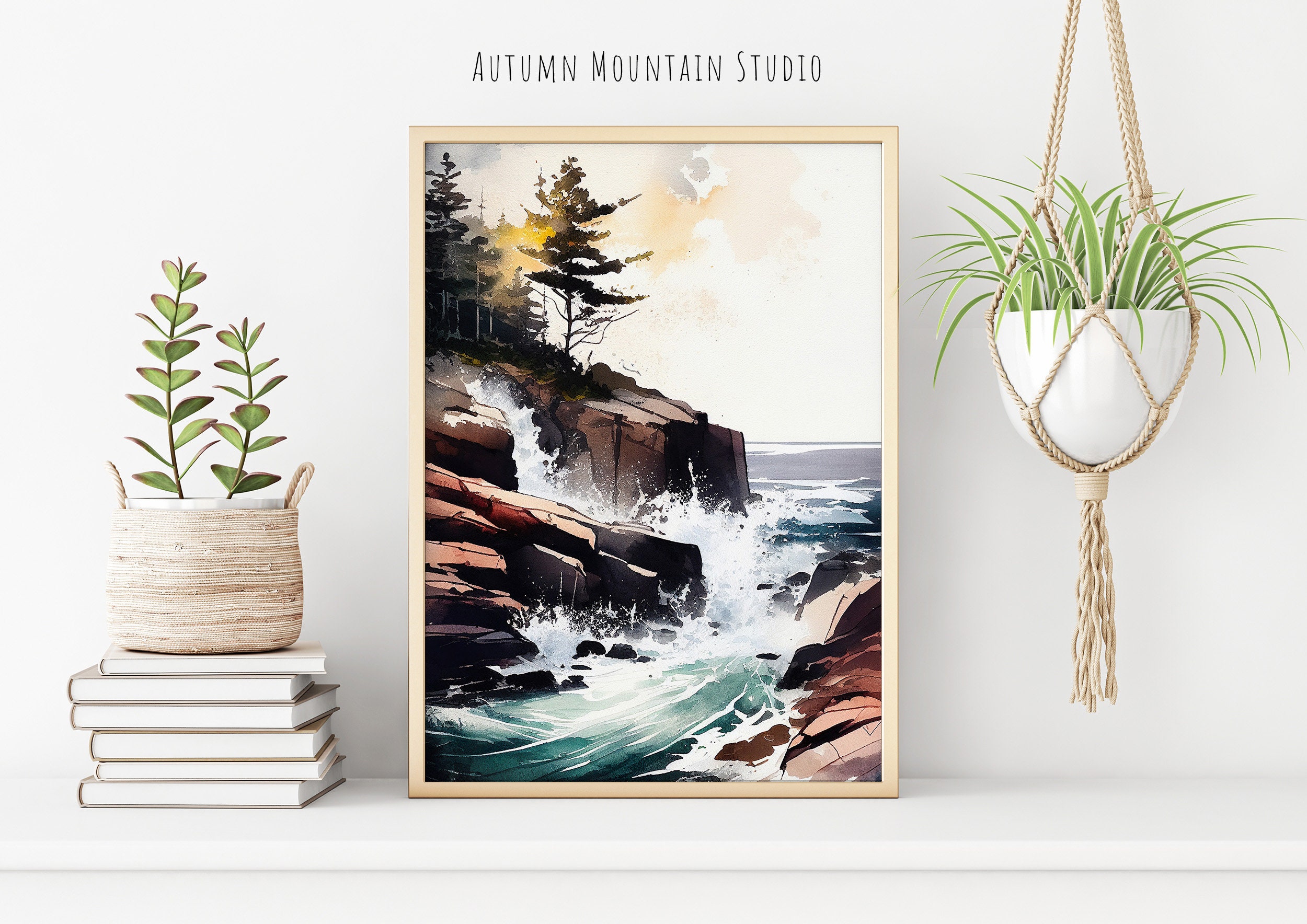 Thunder Hole Print Acadia National Park Watercolor Painting Acadia Park ...