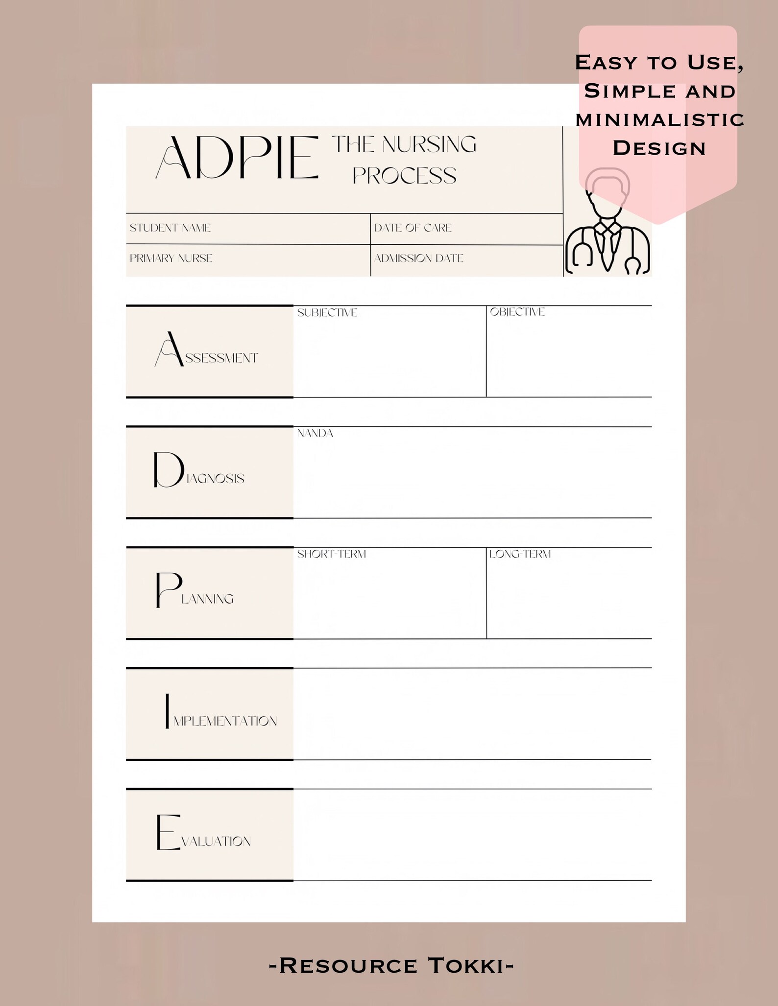 Nursing ADPIE Templates, Nursing Process Template, Nursing Student ...