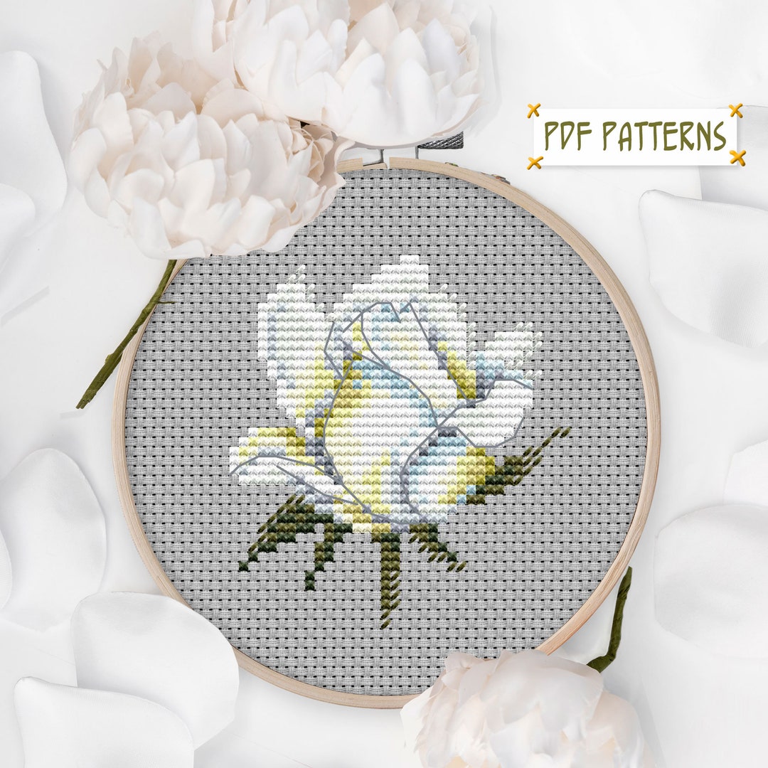 White Rose Cross Stitch Pattern, Floral Design (PDF Pattern) - Etsy UK