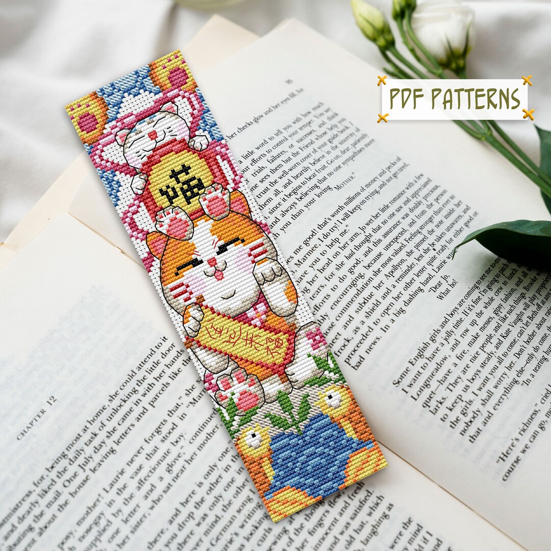 Japanese Lucky Cat Cute Bookmark Lovers Gift Funny Maneki Neko Cross ...