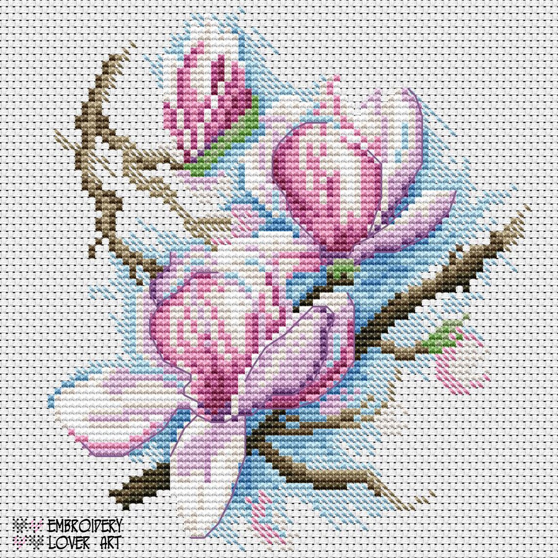 Spring Magnolia Cross Stitch Pdf Pattern Download Magnolia Flower ...