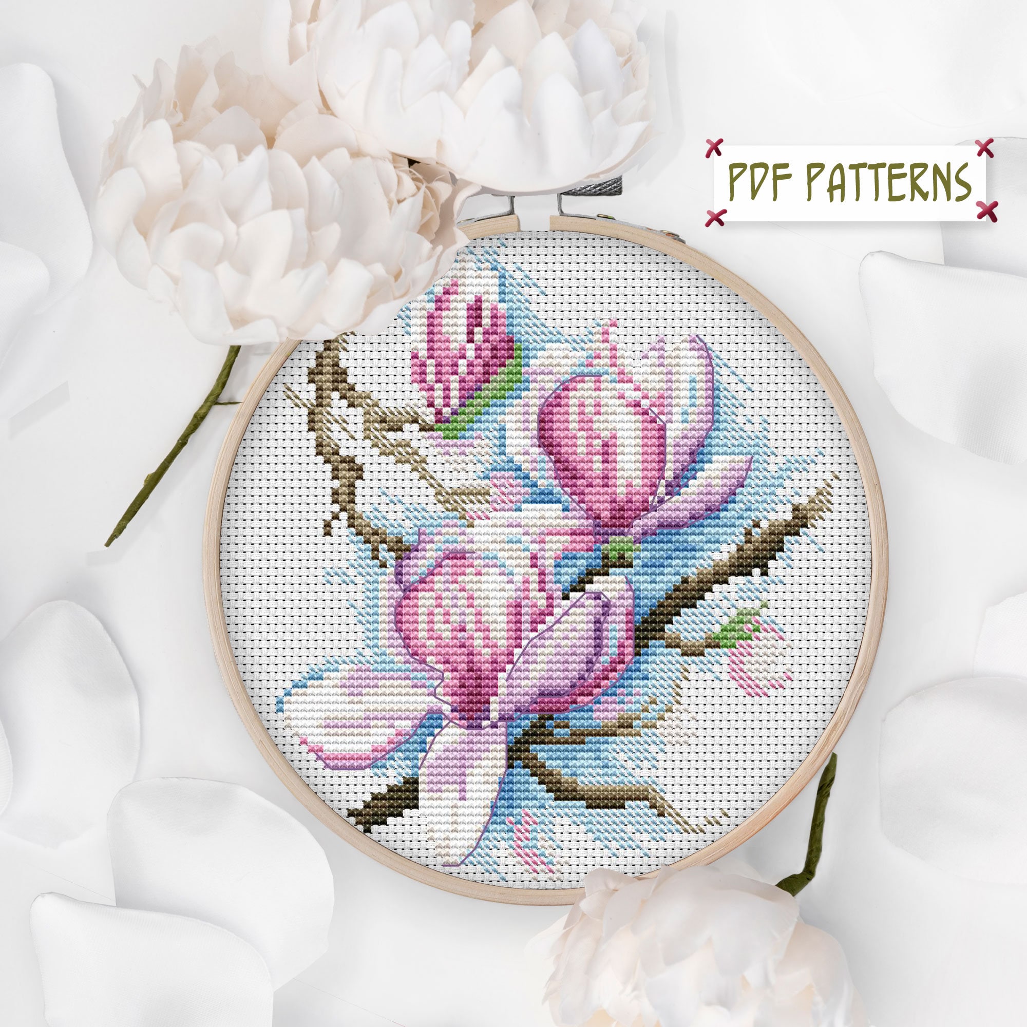 Spring Magnolia Cross Stitch Pdf Pattern Download Magnolia Flower ...