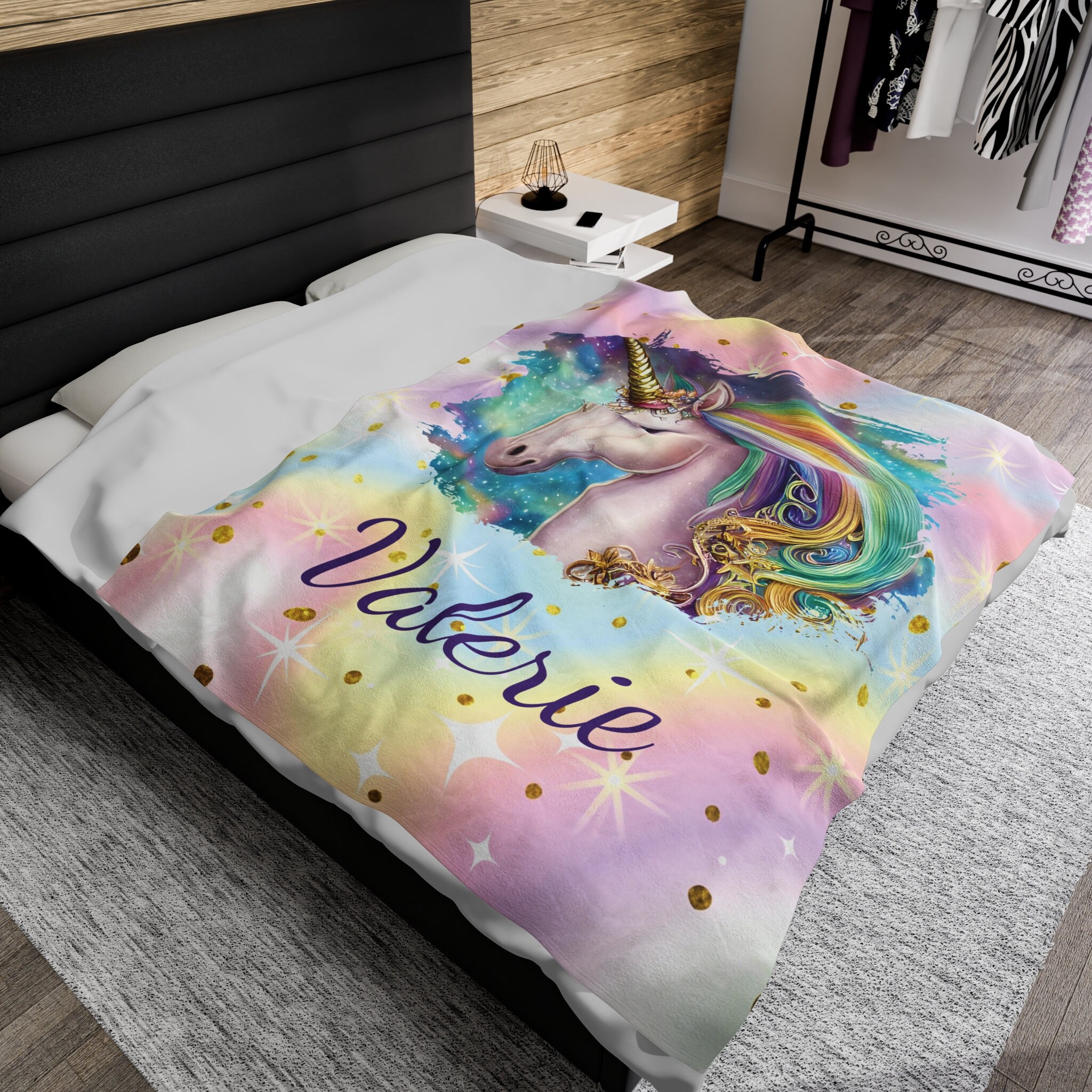 Custom Unicorn Blanket, Personalized Name Plush Unicorn Blanket, Girls ...