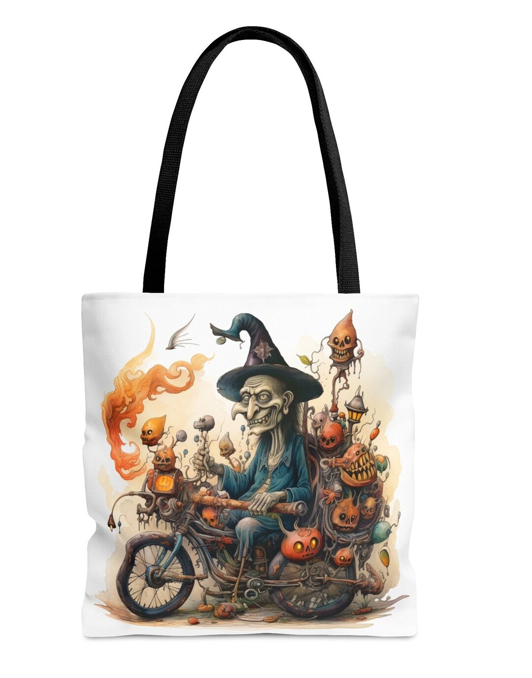 Scary Witch Riding A Motorcycle Tote Bag AOP All Over Print Front and ...