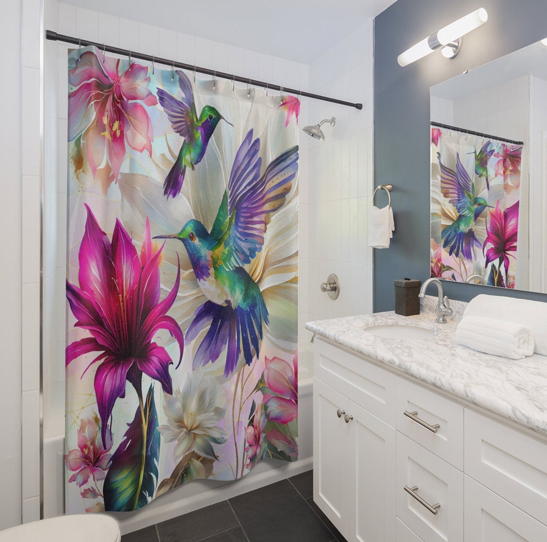 Hummingbird Floral Shower Curtain Hummingbird Lover Shower Curtain