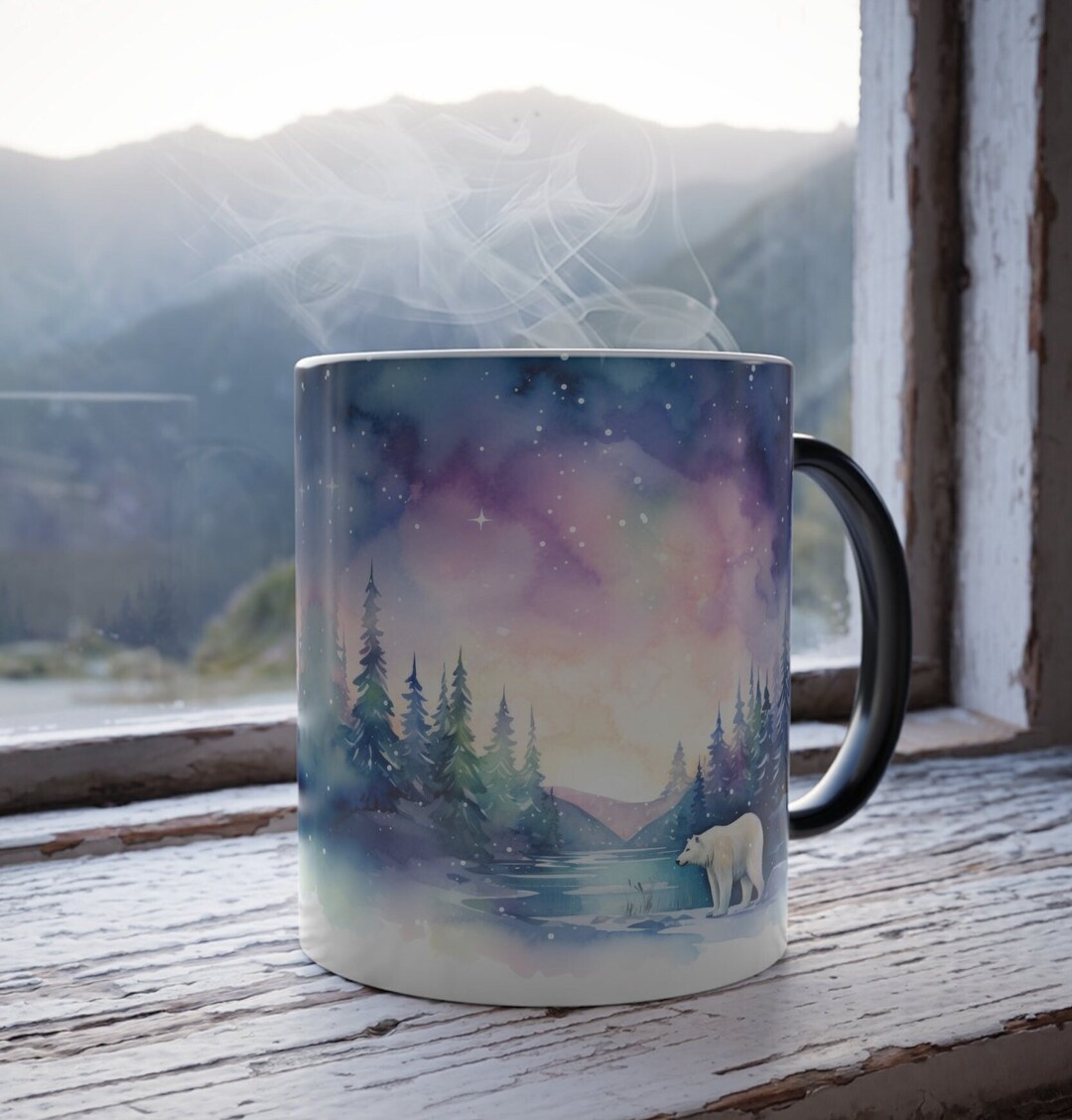 Polar Bear Under Northern Lights Color Morphing Mug, 11oz Magic ...
