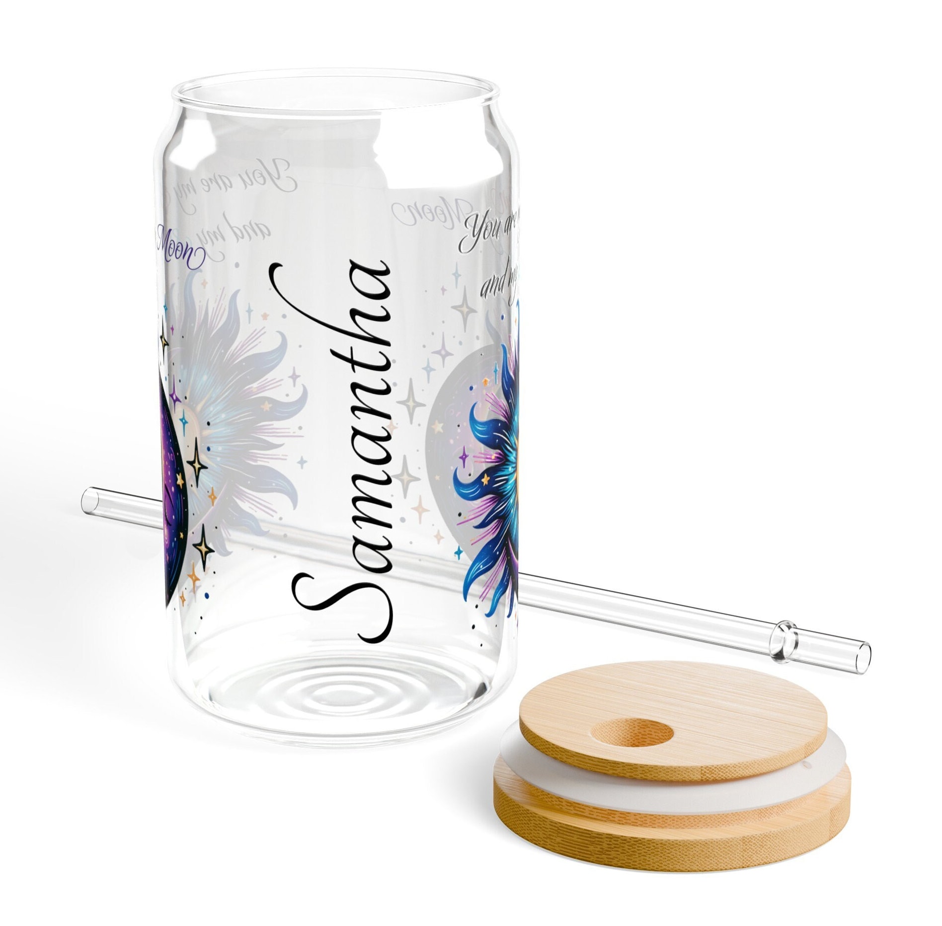 Custom Sipper Glass, 16oz Personalized Celestial Sun and Moon Gift Idea ...
