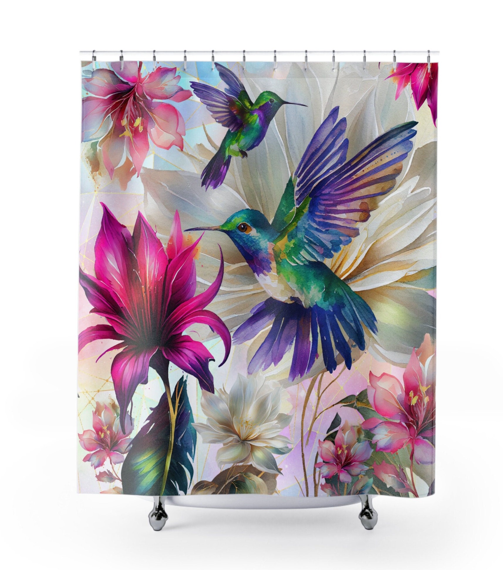 Hummingbird Floral Shower Curtain, Hummingbird Lover Shower Curtain ...