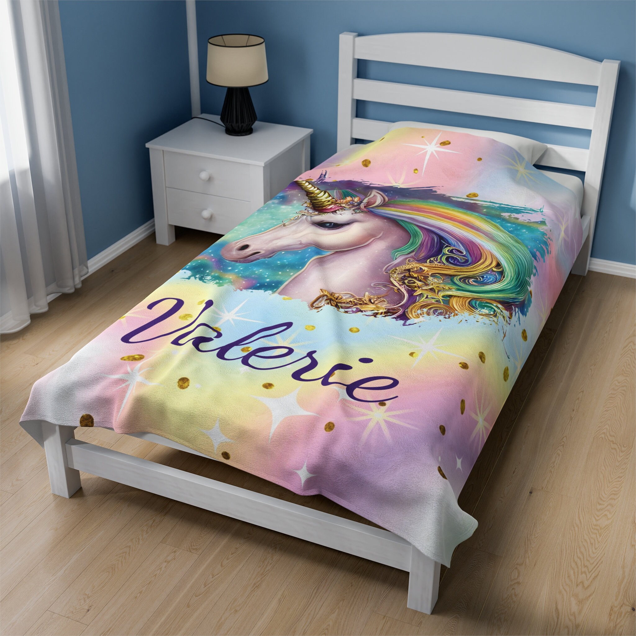 Custom Unicorn Blanket, Personalized Name Plush Unicorn Blanket, Girls ...