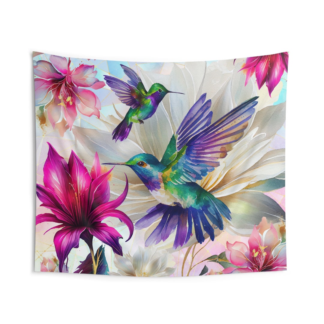 Floral Hummingbird Indoor Wall Tapestries, Hummingbird Wall Tapestry ...