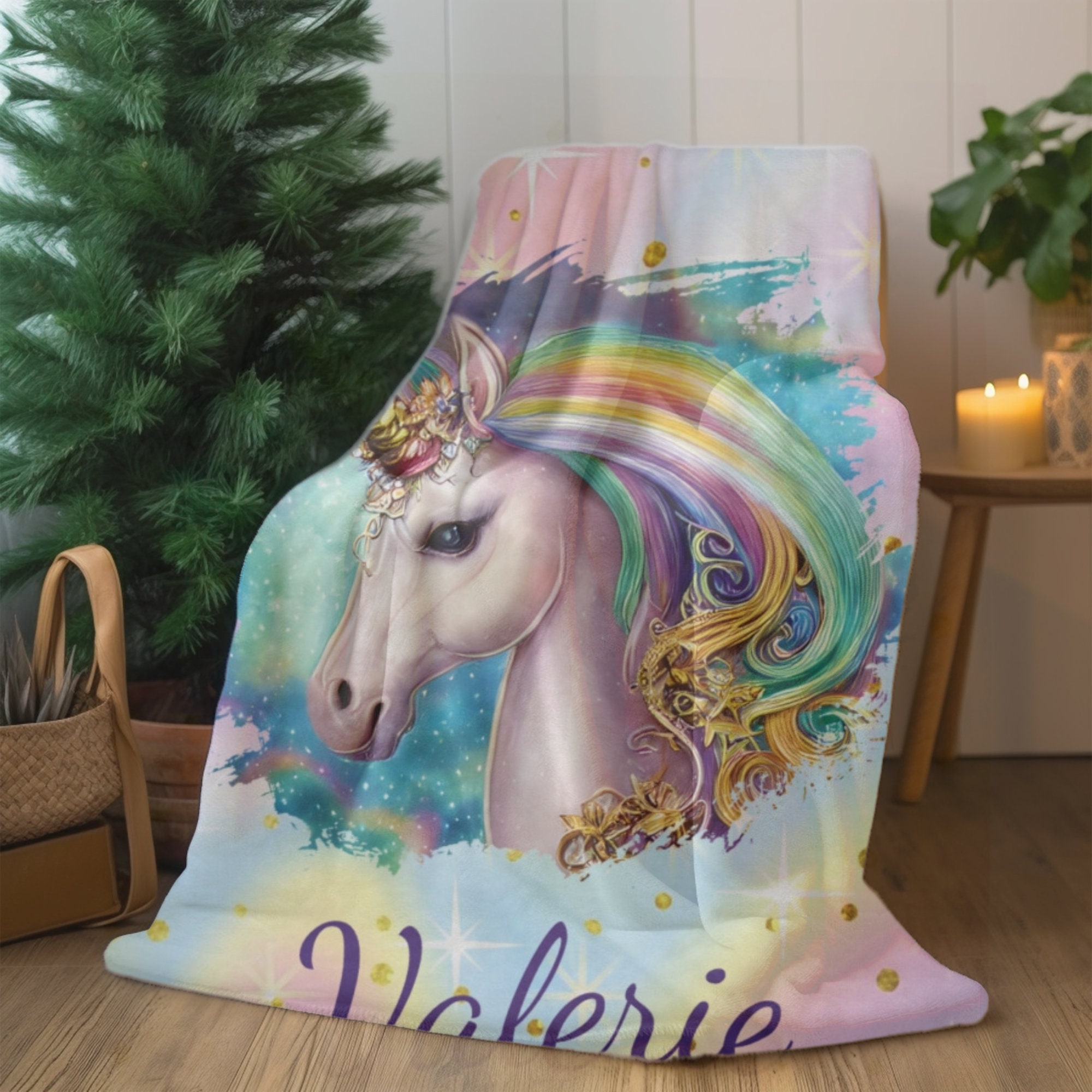 Custom Unicorn Blanket, Personalized Name Plush Unicorn Blanket, Girls ...