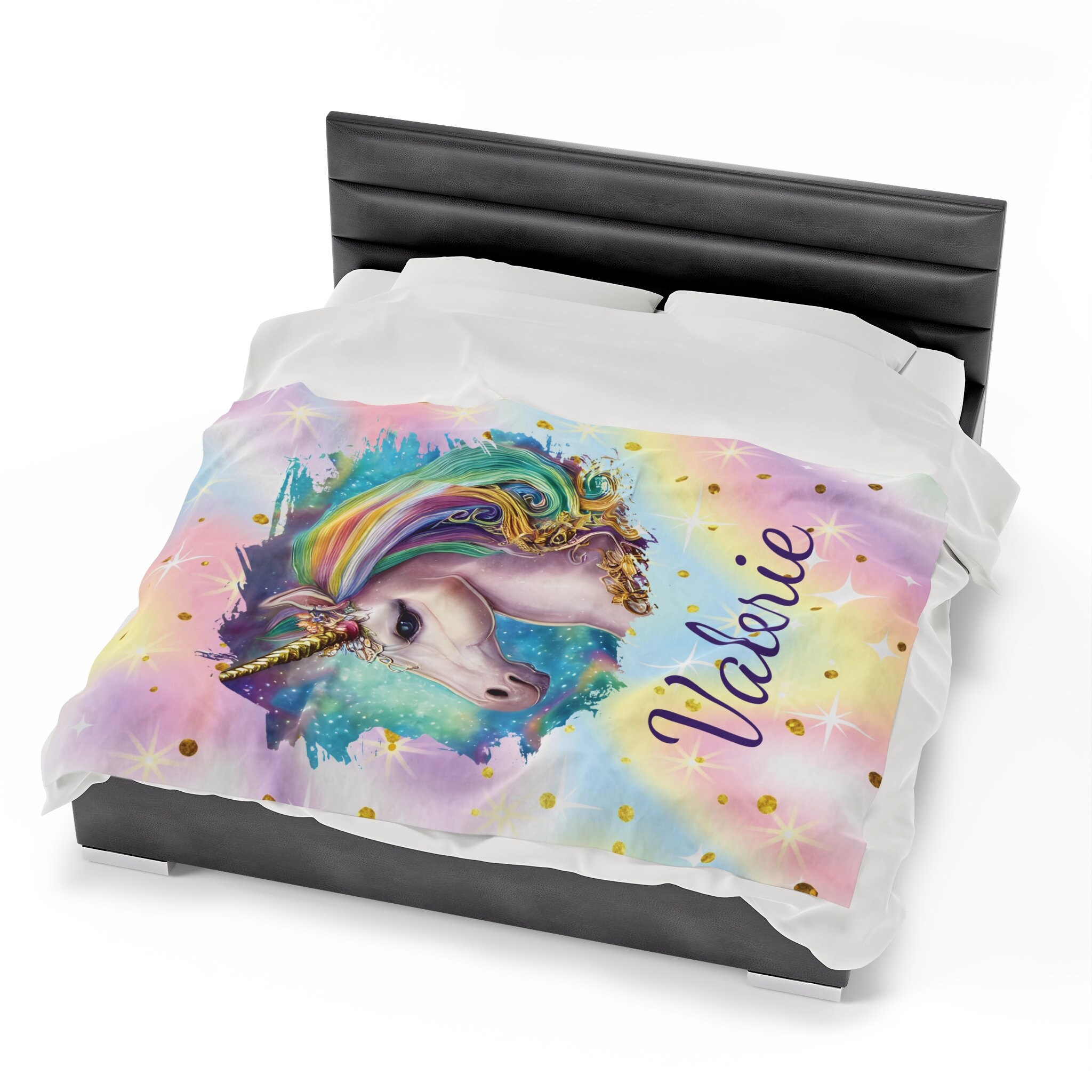 Custom Unicorn Blanket, Personalized Name Plush Unicorn Blanket, Girls ...