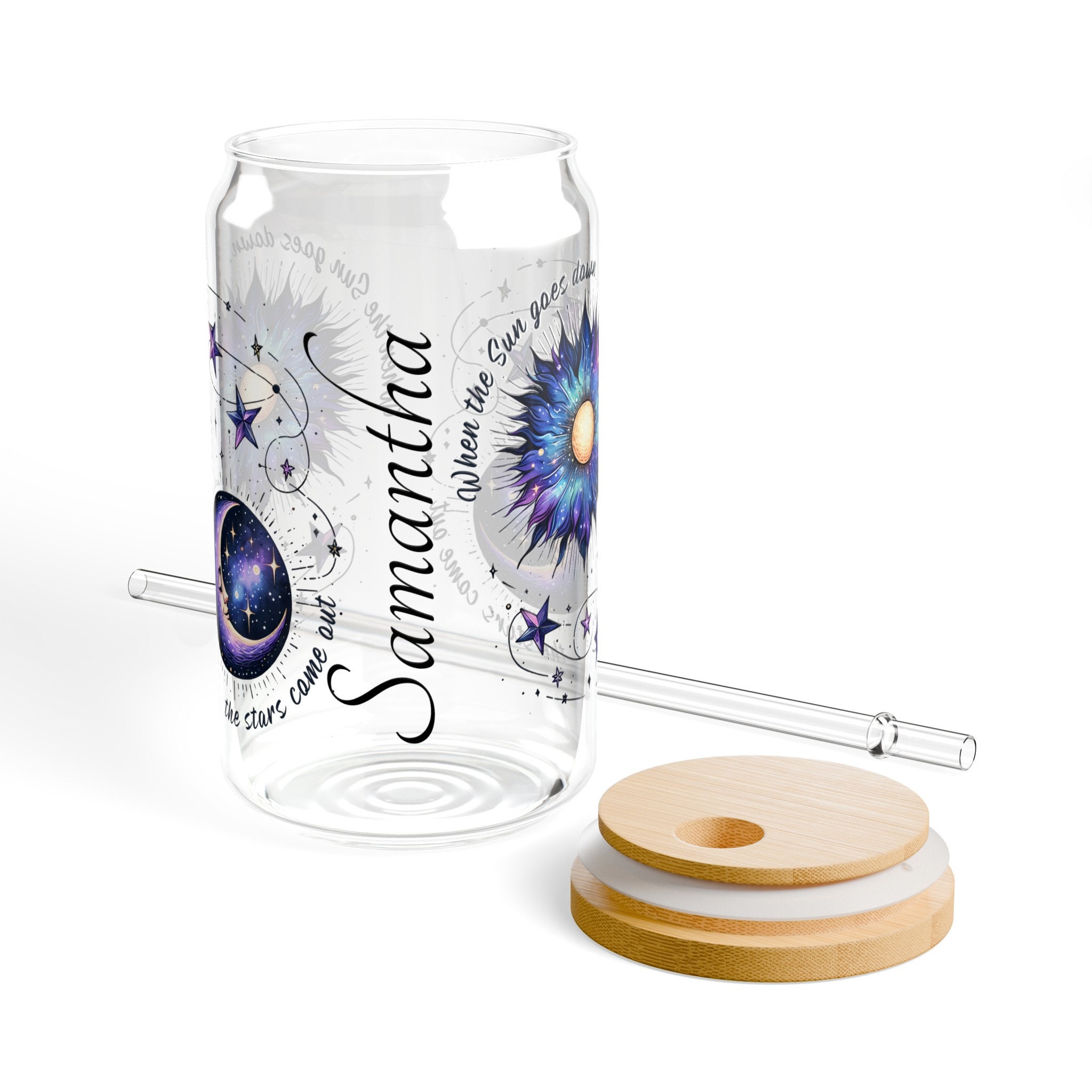 Custom Sipper Glass, 16oz Personalized Celestial Sun and Moon Gift Idea ...