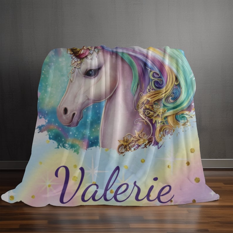 Custom Unicorn Blanket, Personalized Name Plush Unicorn Blanket, Girls ...