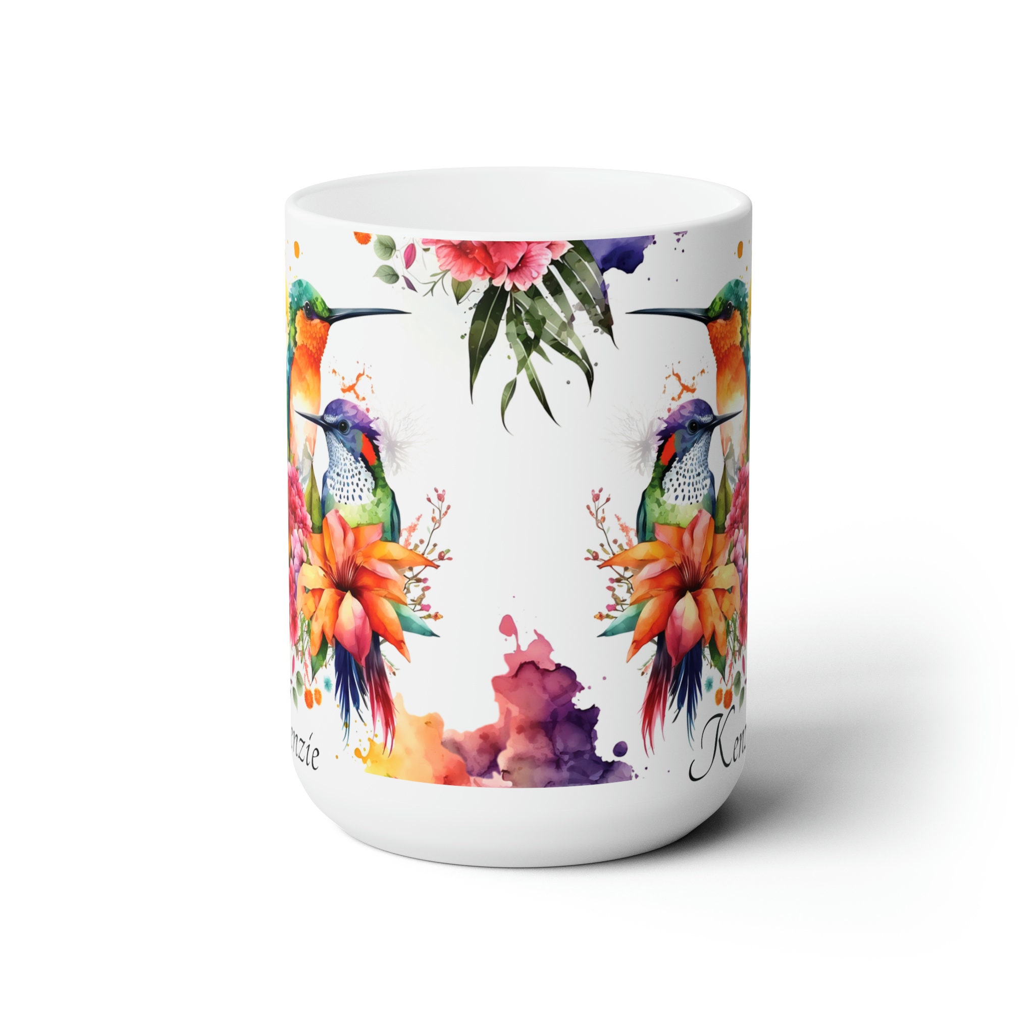 Hummingbird Watercolor Ceramic Mug 15oz, Hummingbird Coffee Cup, Bird ...