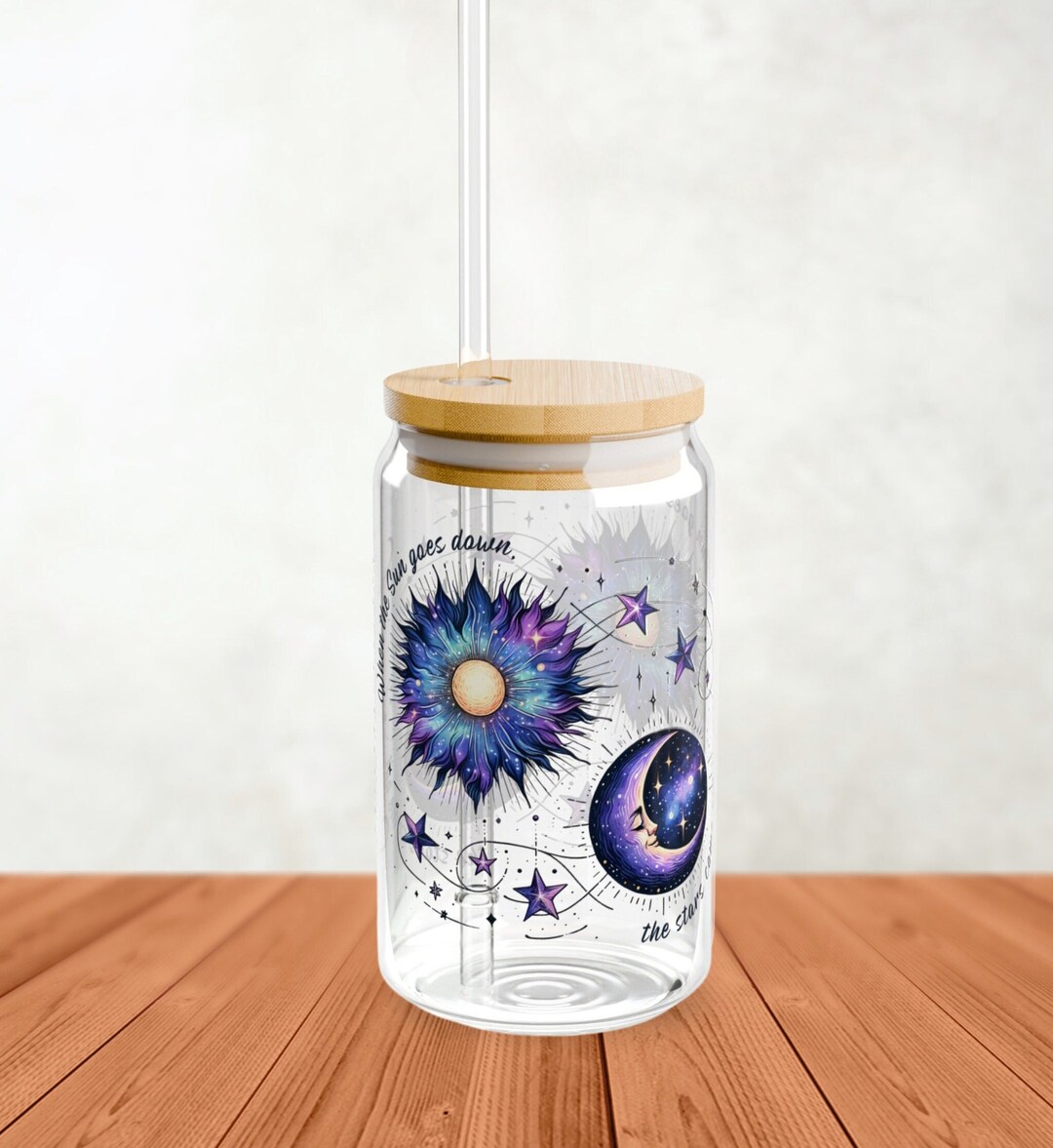 Custom Sipper Glass, 16oz Personalized Celestial Sun and Moon Gift Idea ...
