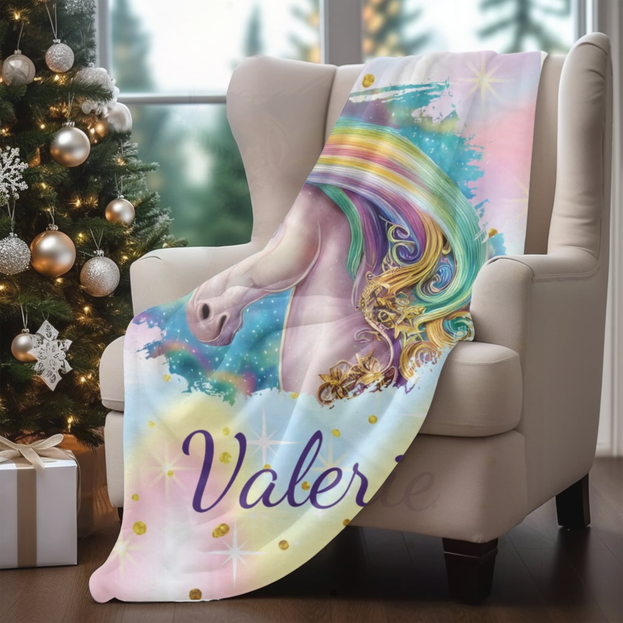 Custom Unicorn Blanket, Personalized Name Plush Unicorn Blanket, Girls ...