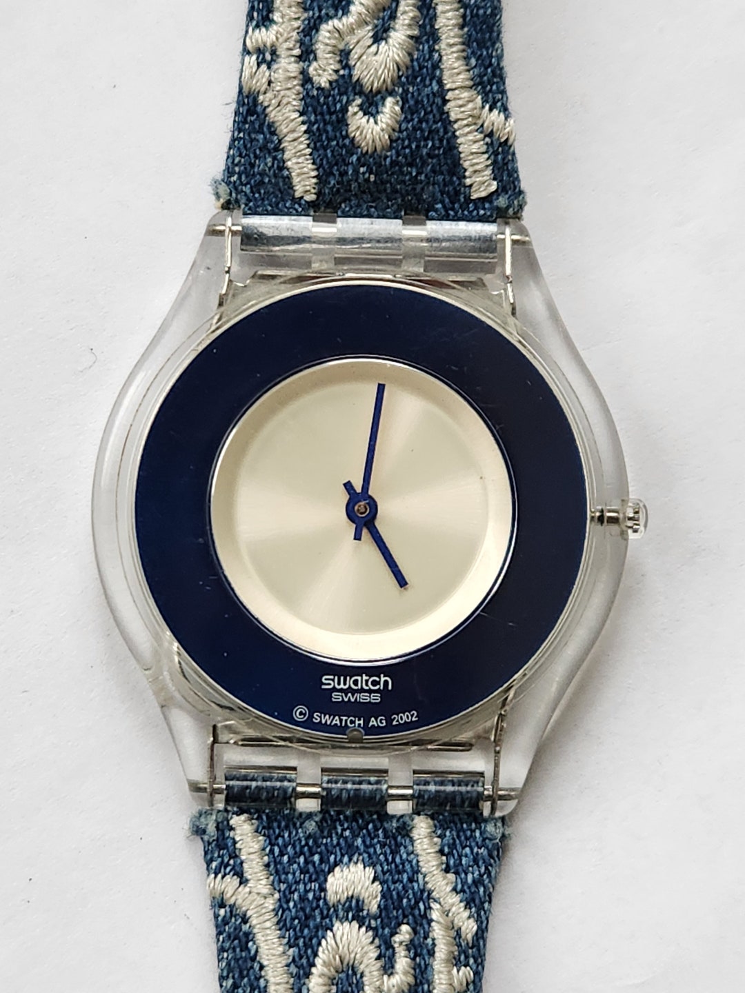 Swatch Blue Silver Dial Floral Denim Quartz Watch - Etsy