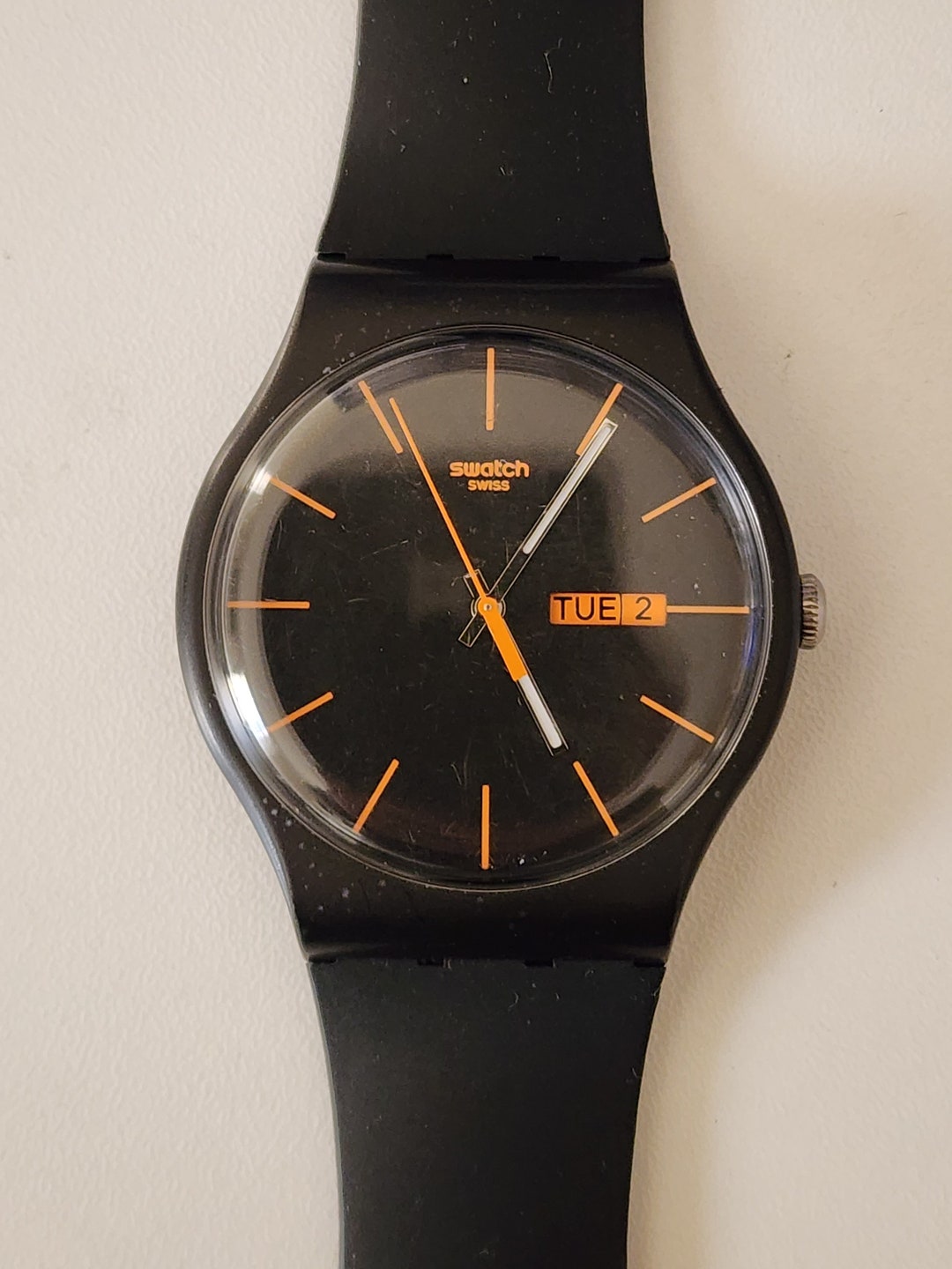 Swatch Dark Rebel Orange Day Date Quartz Watch - Etsy
