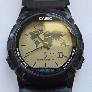 Casio World Time Twincept Digital Analog Quartz Watch-abx-20 1349 - Etsy
