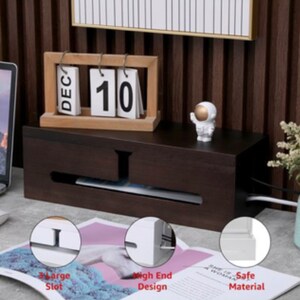 Dark Brown Wood Cable Organizer Box: Minimalist Desk Cord Management ...